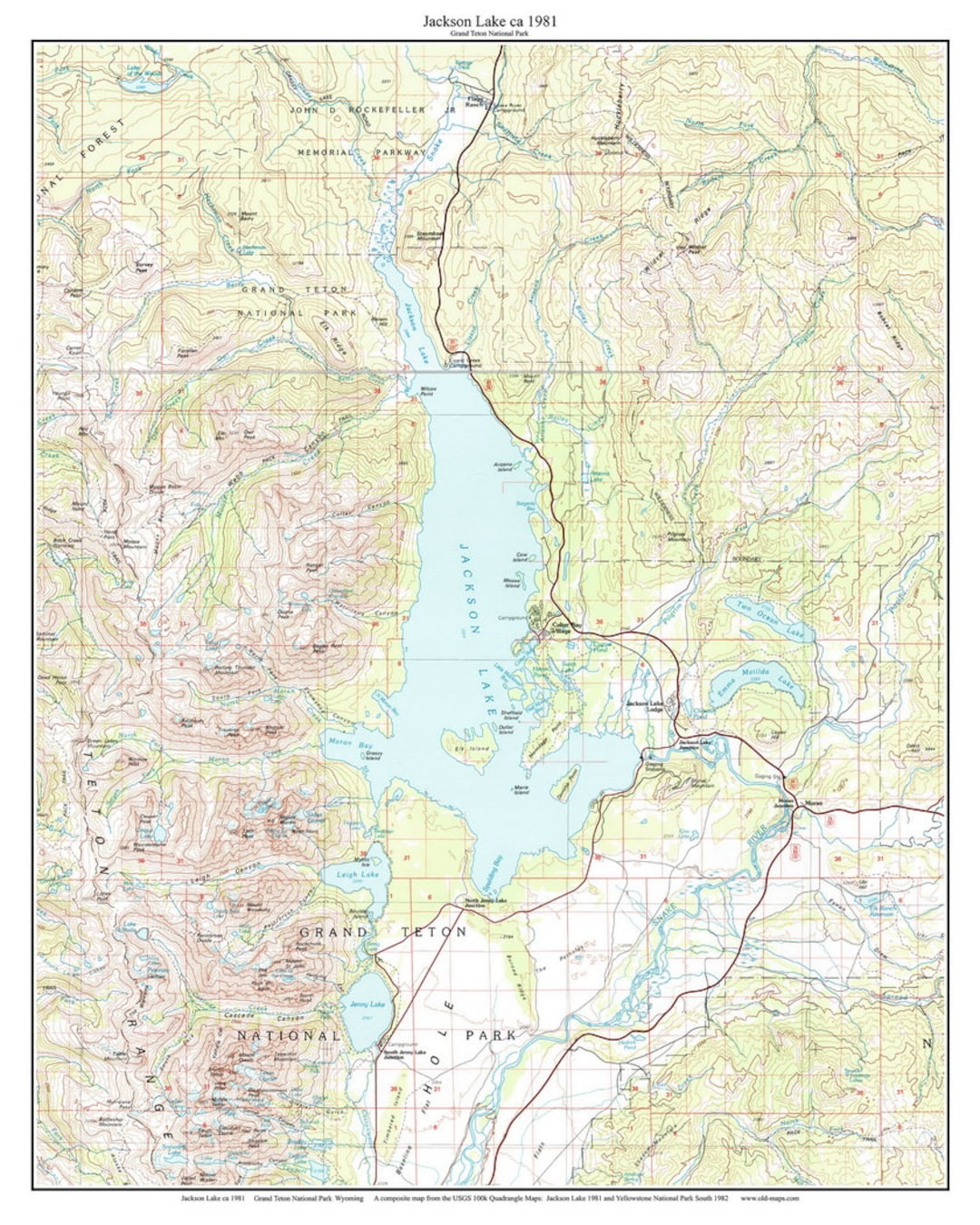 Jackson Lake Map 1948 Wall Map Of Jackson Lake In Grand Teton National