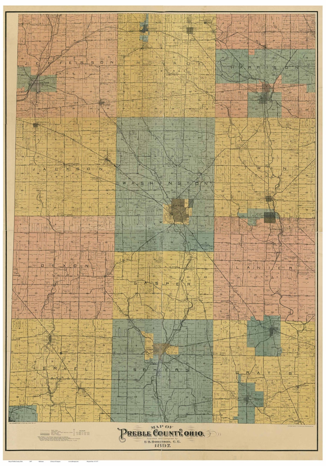 Preble County Ohio 1897 - Old Wall Map Reprint With Homeowner Names ...