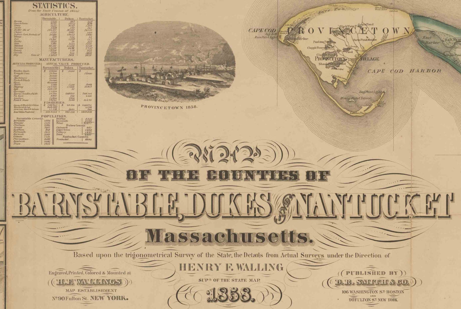 Cape Cod 1858 Map - Wall Map Reprint With Homeowner Names - Barnstable ...