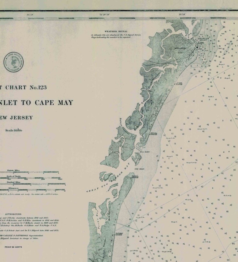 Absecon Inlet to Cape May 1880 Nautical Map Reprint New - Etsy