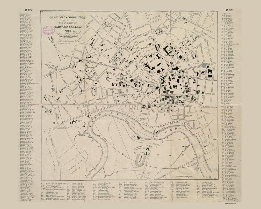 Harvard University 1903 (map With Key) Old Map Cambridge Massachusetts ...