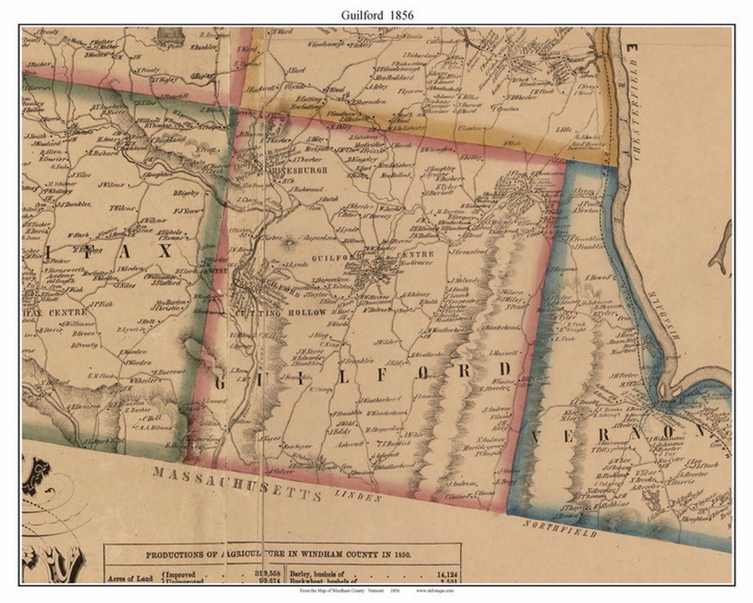 Guilford 1856 Old Town Map With Homeowner Names Vermont - Reprint ...