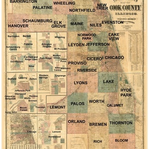 Cook County Illinois 1886 - Old Wall Map Reprint With Homeowner Names ...