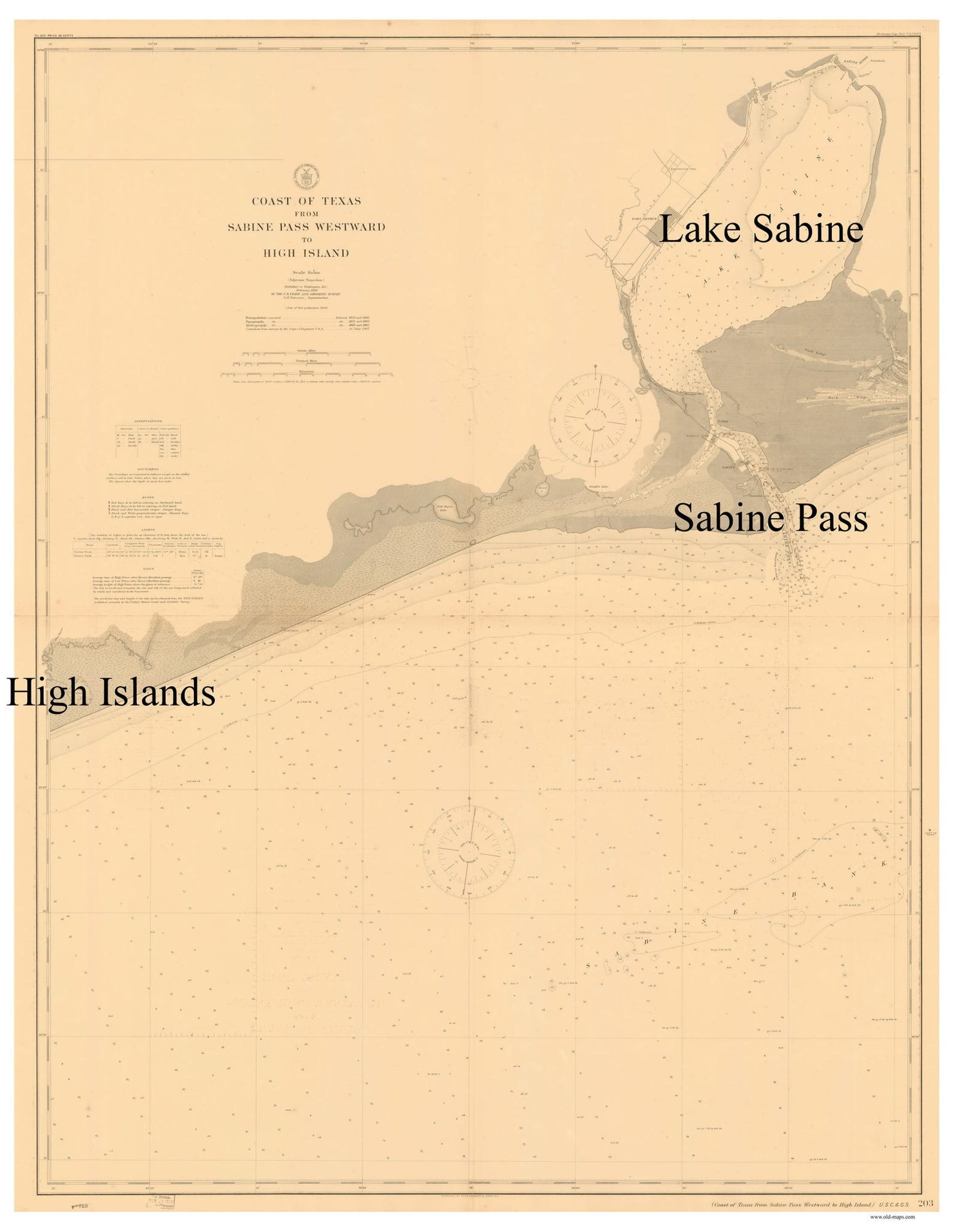 Sabine Pass Westward to High Islands 1909 Nautical Old Map - Etsy