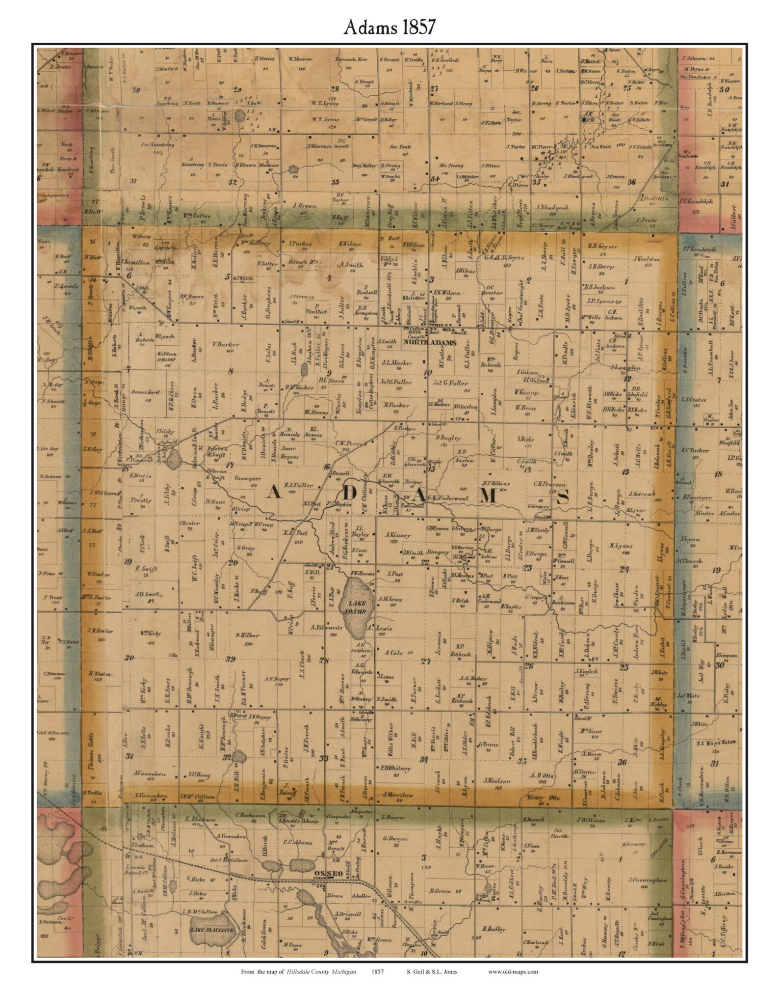Adams 1857 Old Town Map With Homeowner Names Lake Adams - Etsy