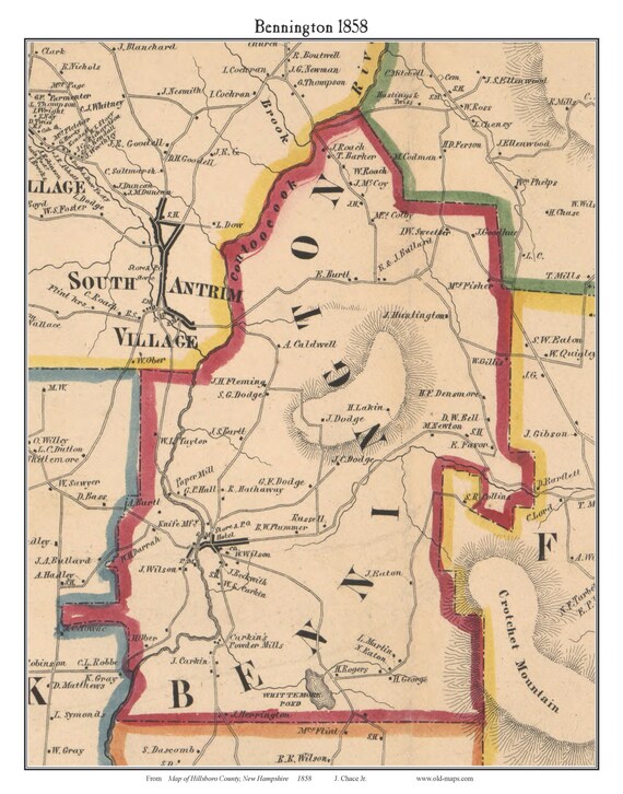 Bennington 1858 Old Town Map With Homeowner Names New - Etsy