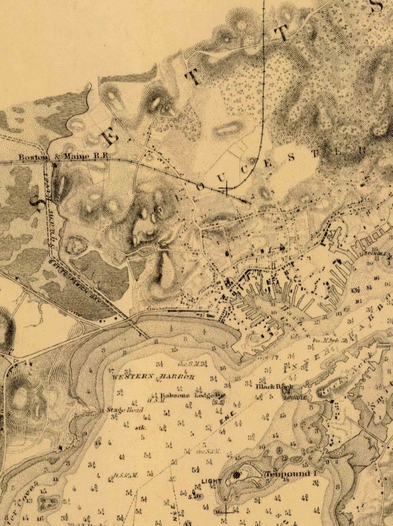 Gloucester Harbor Massachusetts 1908 Nautical Map Reprint - Etsy