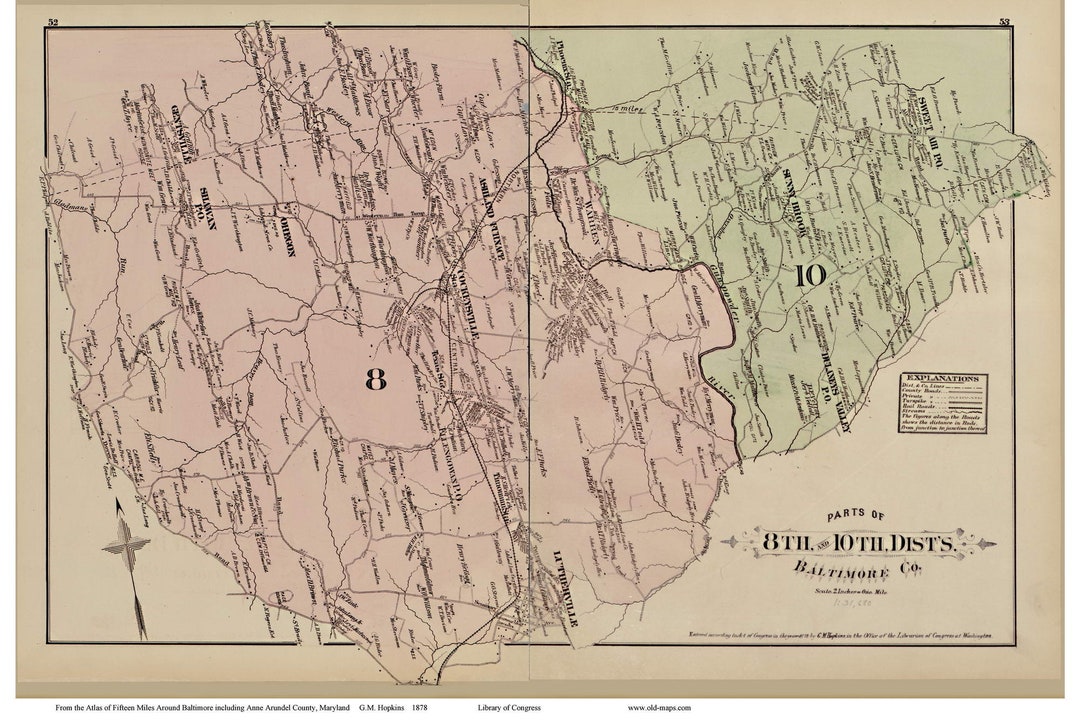 8th and 10th Districts 1878 Old Map Homeowner Names Sunny Brook ...