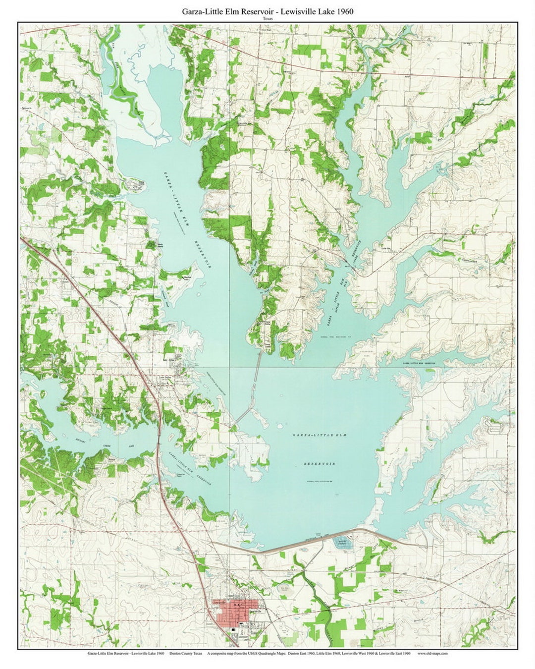 Lewisville Lake - 1960 Texas Old Map - Garza Little Elm Reservoir ...
