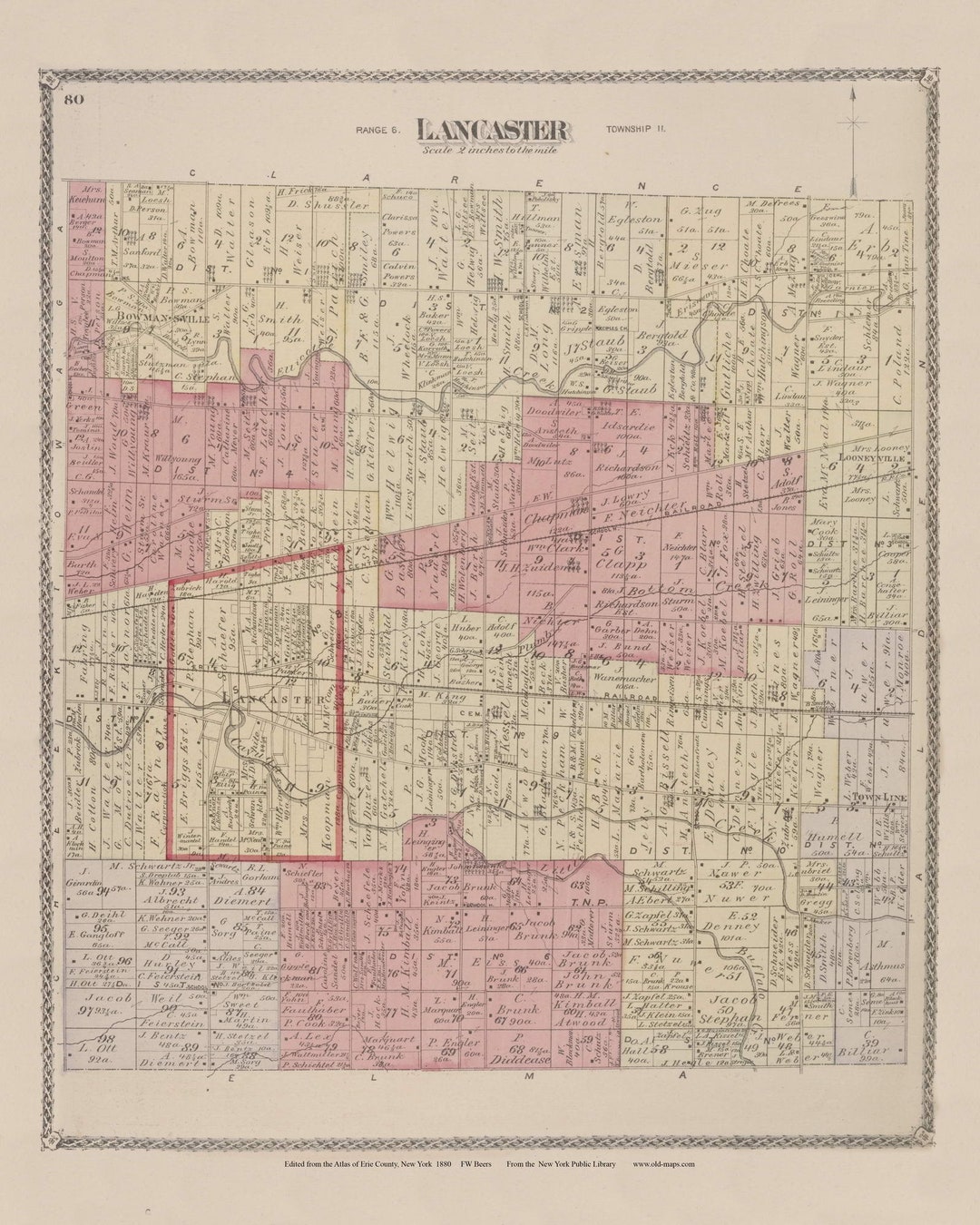 Lancaster 1880 Old Town Map Reprint - Erie County, New York - Homeowner ...