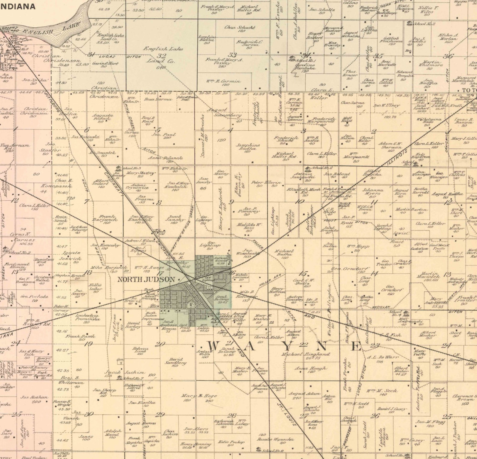 Starke County Indiana 1898- Old Wall Map Reprint With Homeowner Names ...