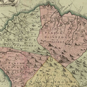 St Kitts St. Christopher Map - Ca 1753 by Baker - Landowners Reprint ...