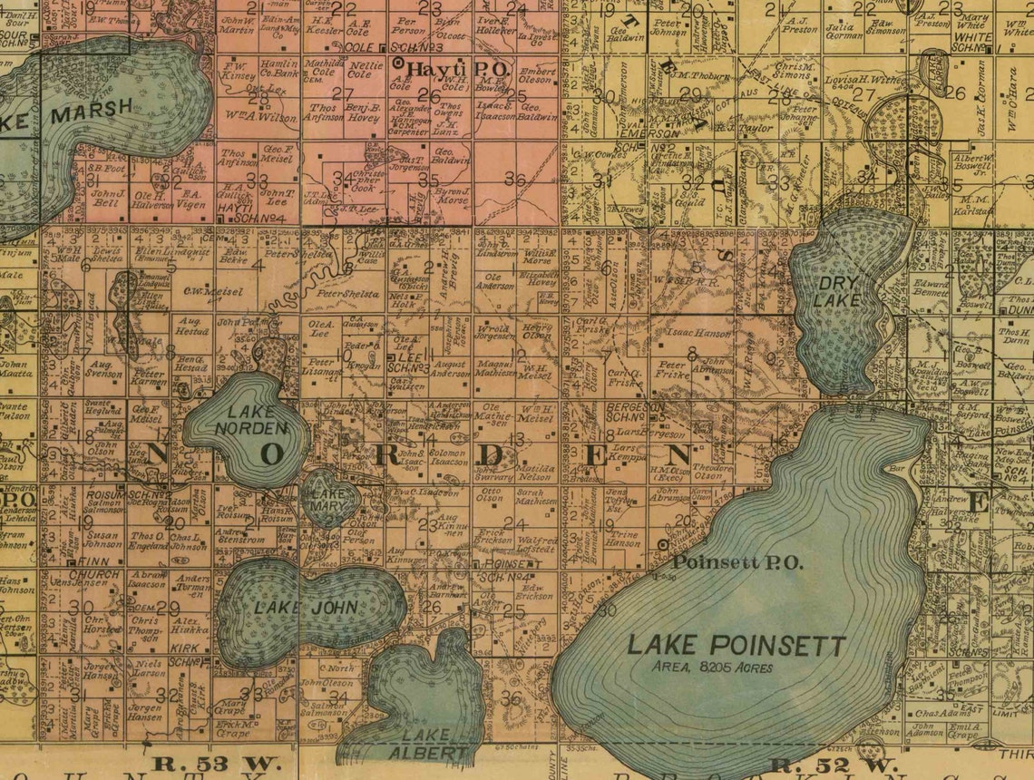 Hamlin County South Dakota 1897 - Old Wall Map With Landowner Names ...