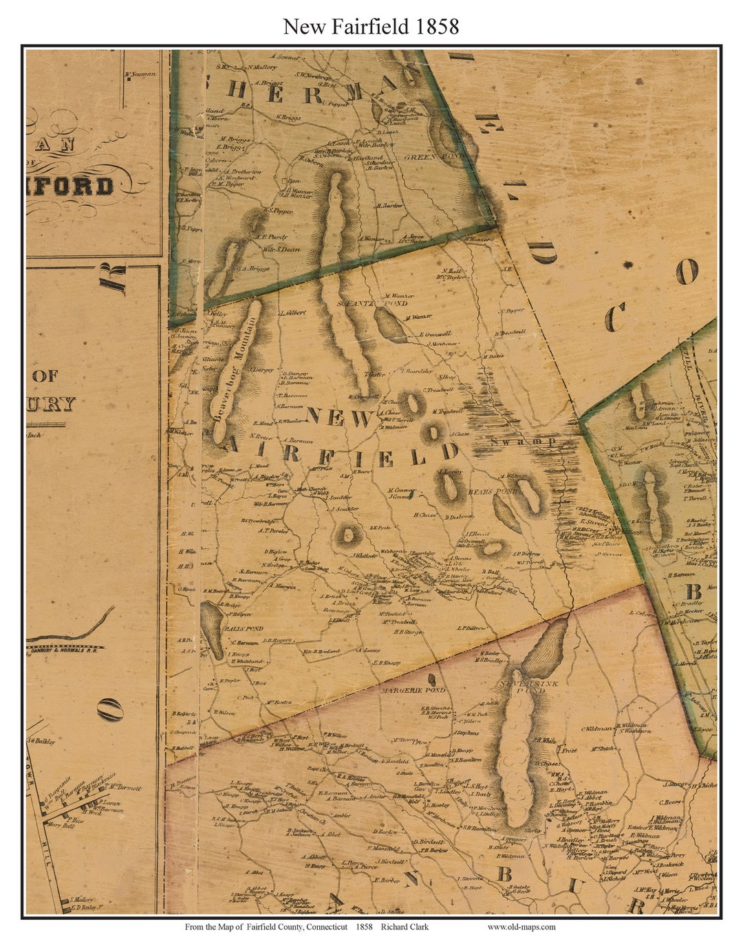 New Fairfield Connecticut 1858 Old Town Map With Homeowner Names ... New Fairfield Connecticut 1858 Old Town Map With Homeowner Names ...