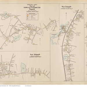 Waquoit, East, West & North Falmouth - 1910 - Old Street Map Reprint ...