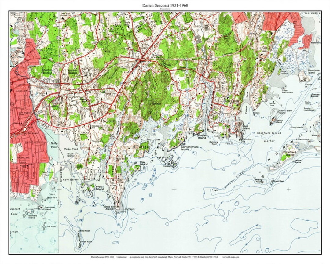 Darien Seacoast 1951-1960 - Old Topographic Map USGS Long Neck Custom ...