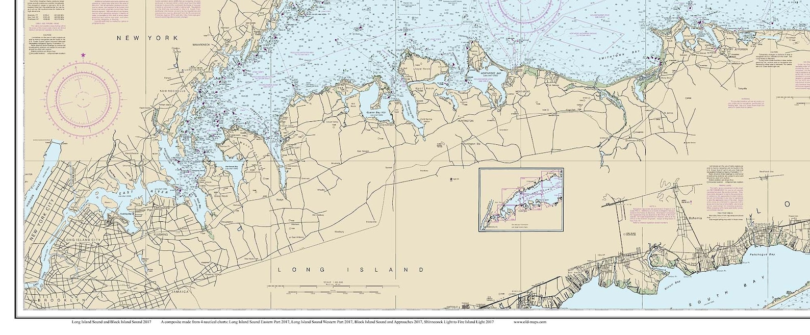 Long Island Sound blue Water 2017 Nautical Map Connecticut - Etsy