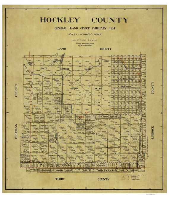 Hockley County Texas 1914 Old Wall Map Reprint With Lot - Etsy
