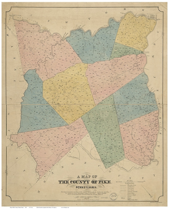 Pike County Pennsylvania 1856 Wall Map With Original Survey | Etsy
