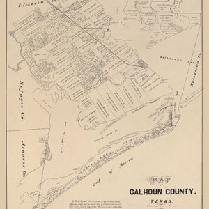 Calhoun County, Texas - 1879 - Old Wall Map Reprint With Land Owners ...