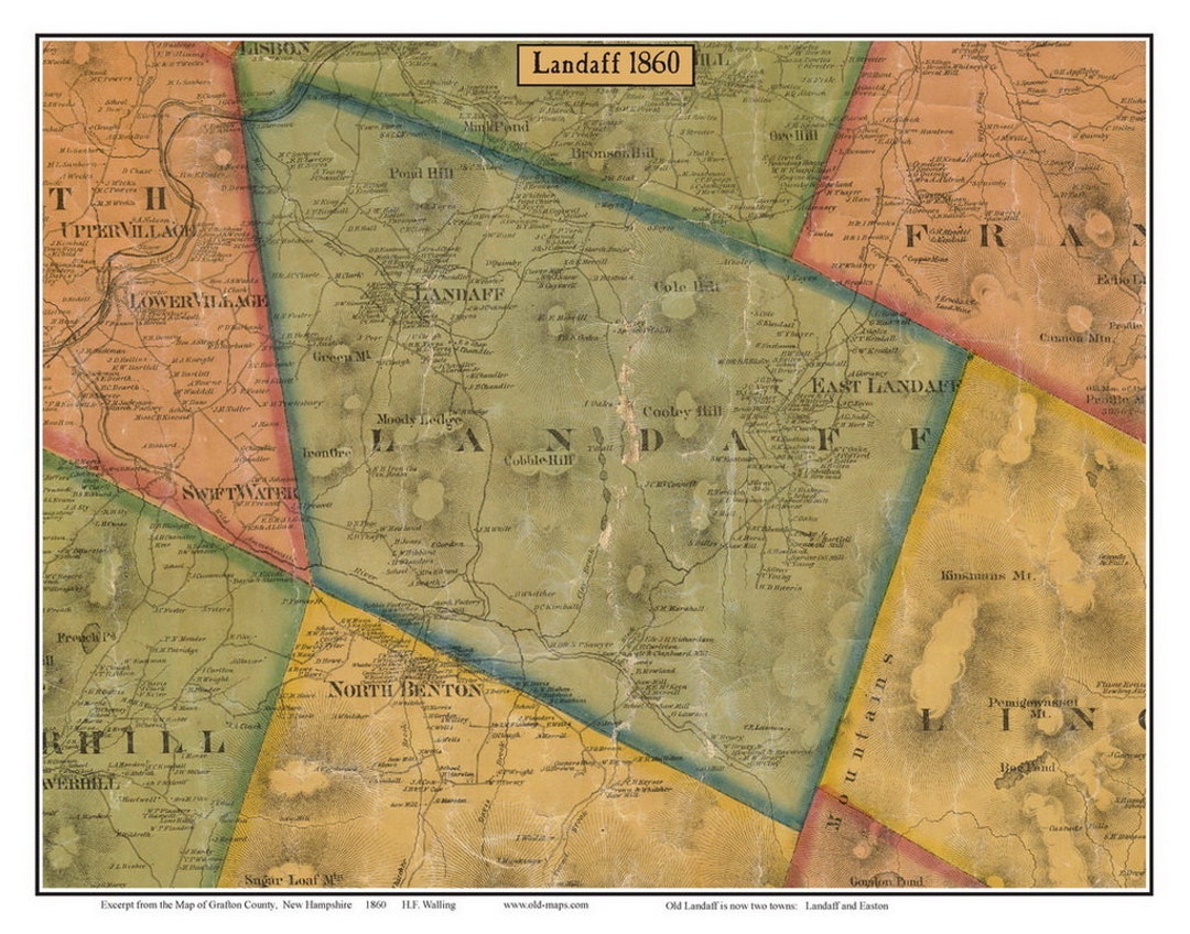 Landaff 1860 Old Town Map With Homeowner Names New Hampshire - Etsy