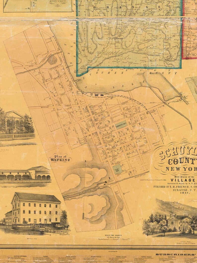 Watkins Village 1857 Old Town Map With Homeowner Names New - Etsy