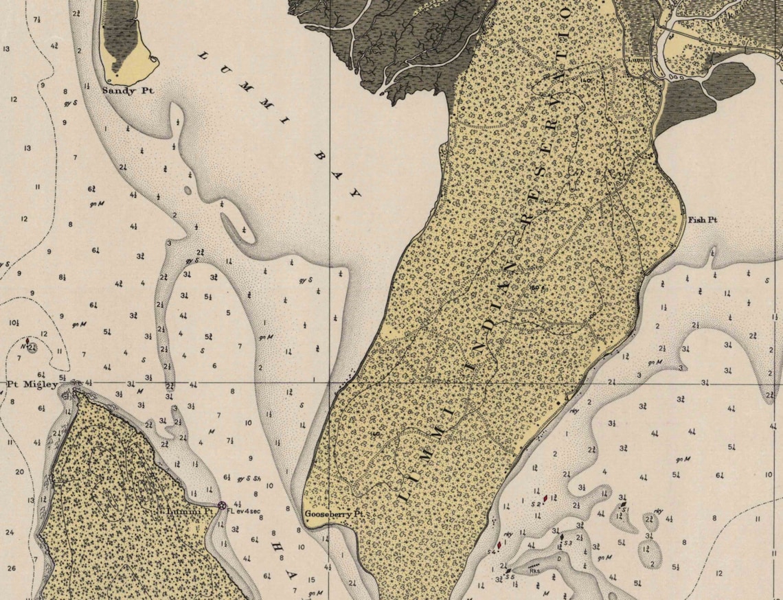 Bellingham Bay 1946 Nautical Map, Washington Reprint PC Harbors Puget ...