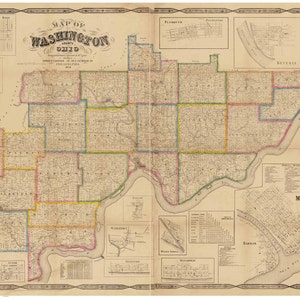 Washington County Ohio 1858 - Old Wall Map Reprint With Homeowner Names - Farm Lines - Etsy