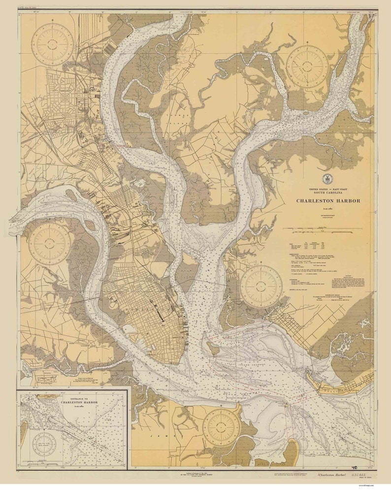 Charleston Harbor 1933 Old Map Nautical Chart South Carolina - Etsy.de