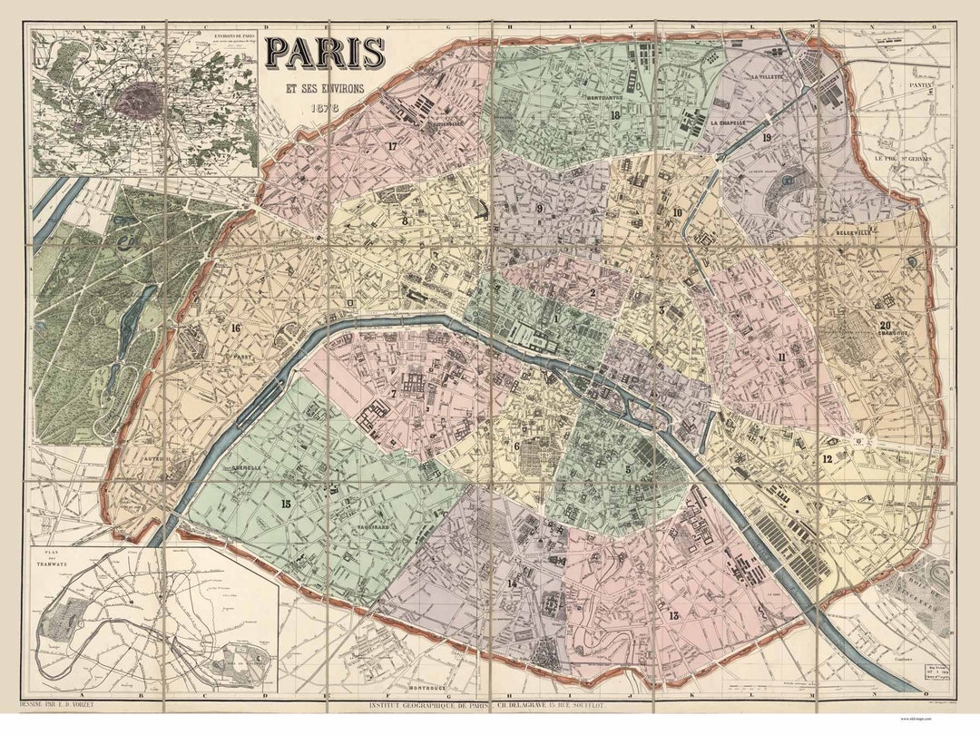 Old Map of Paris 1878 France -- Paris and Environs Including Early ...