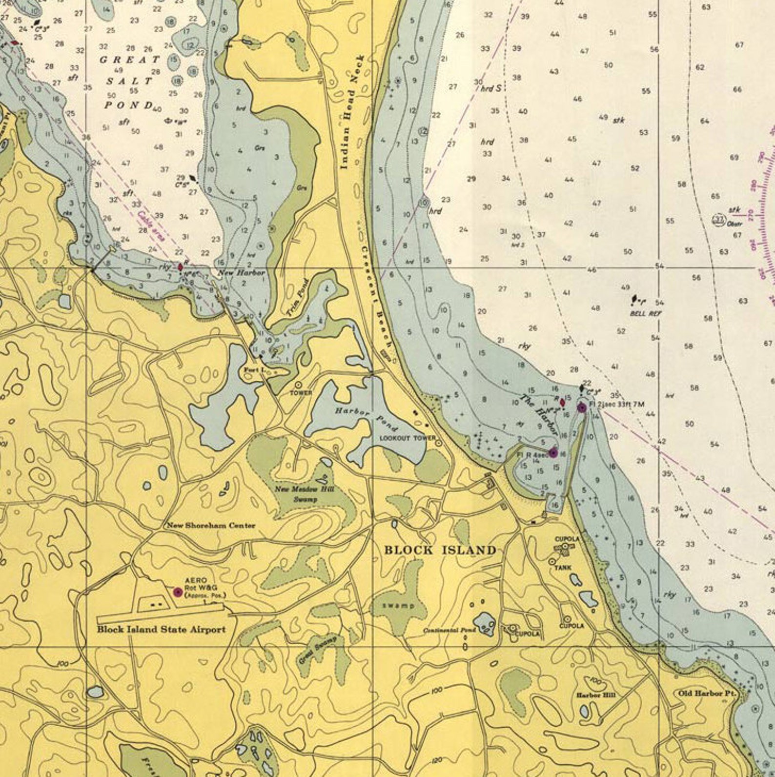 Block Island 1952b Nautical Map by the USCGS Rhode Island - Etsy