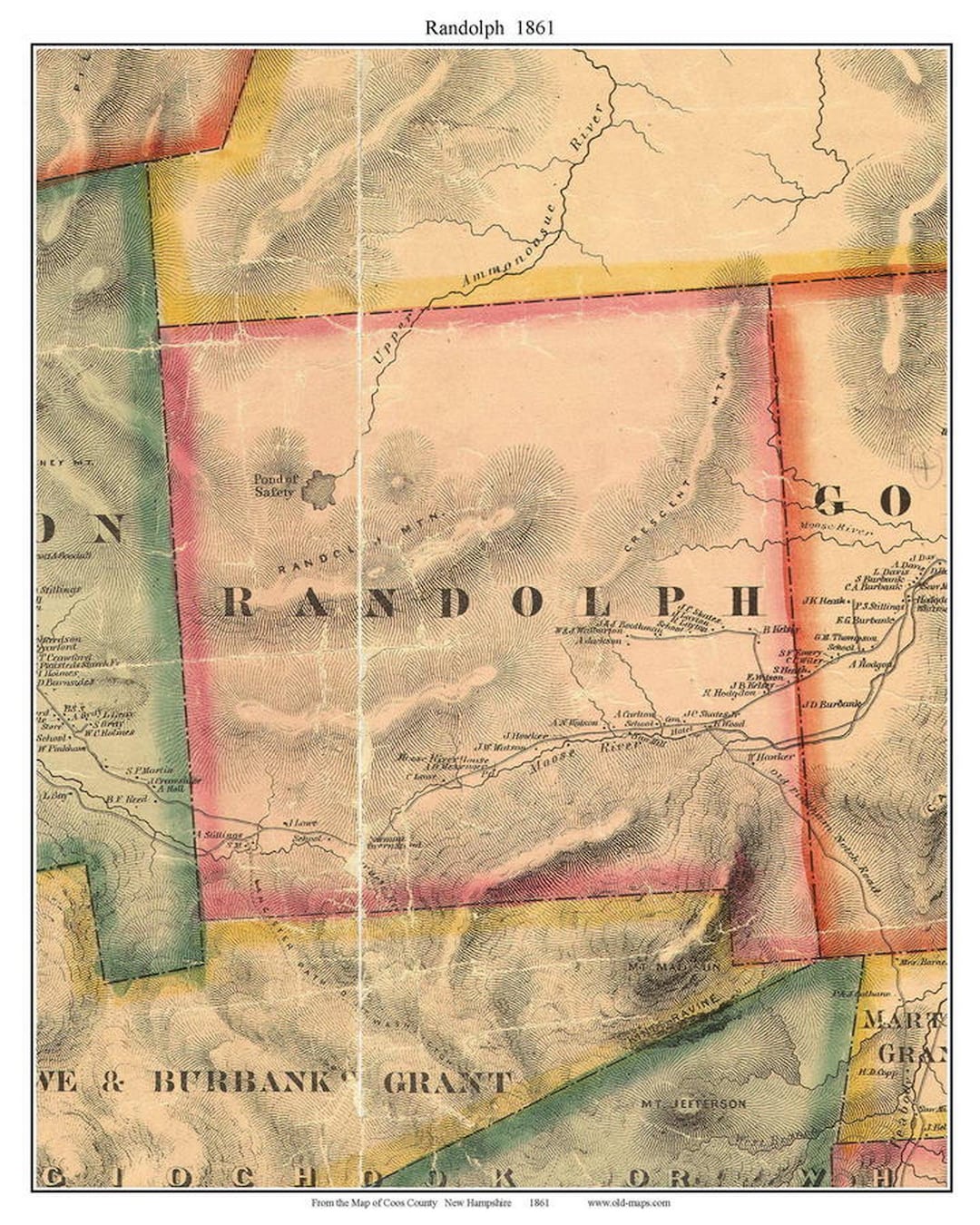 Randolph 1861 Old Town Map With Homeowner Names New Hampshire - Reprint ...