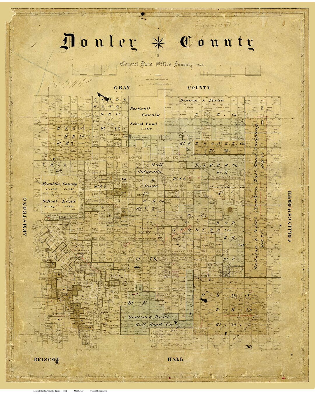 Donley County, Texas - 1882 - Old Wall Map Reprint With Land Owners ...