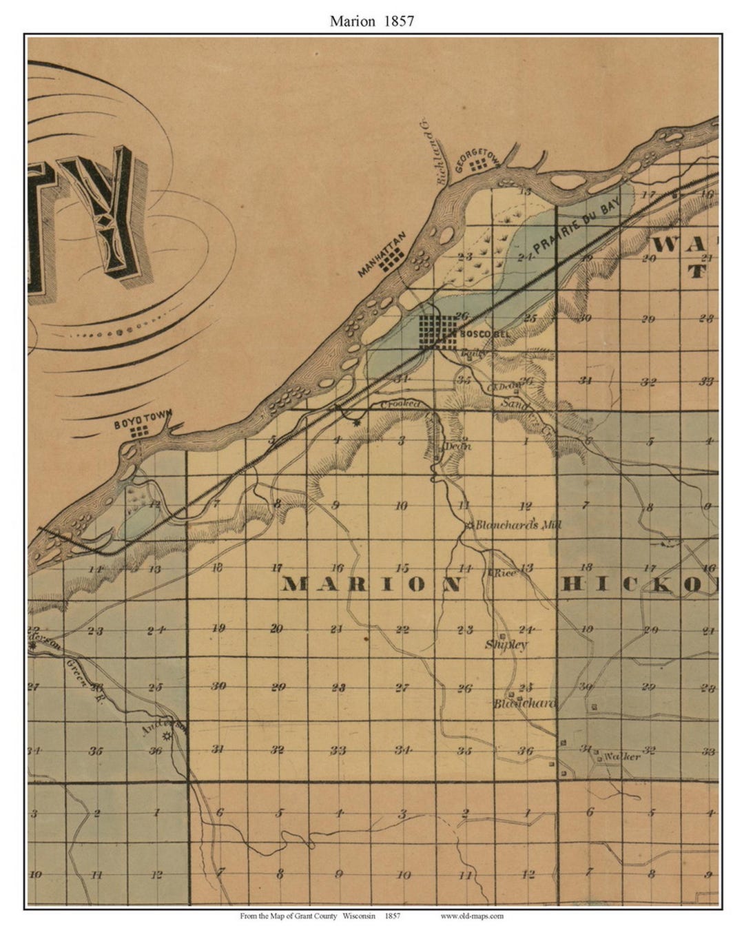 Marion 1857 - Old Town Map With Homeowner Names - Boscobel - Wisconsin ...