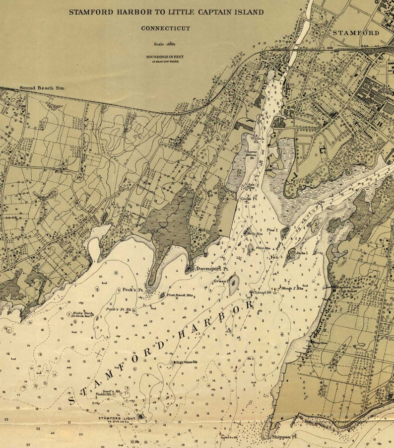 Stamford Harbor to Little Captain Island, CT - 1914 Nautical Map ...