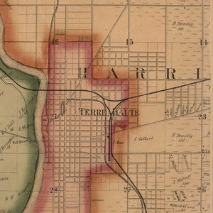 Vigo County Indiana 1858 - Old Wall Map Reprint With Homeowner Names ...