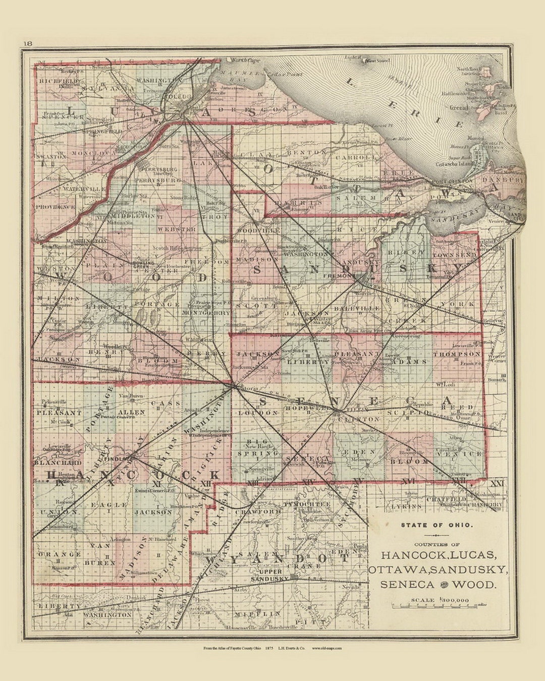 Hancock County 1875 - Old Town Map Reprint - Fayette County Ohio ...