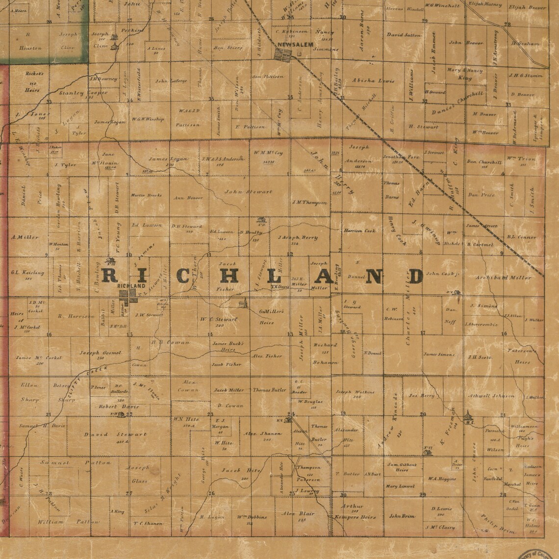 Rush County Indiana 1856 Old Wall Map Reprint With Landowner - Etsy