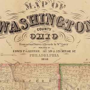 Washington County Ohio 1858 - Old Wall Map Reprint With Homeowner Names - Farm Lines - Etsy