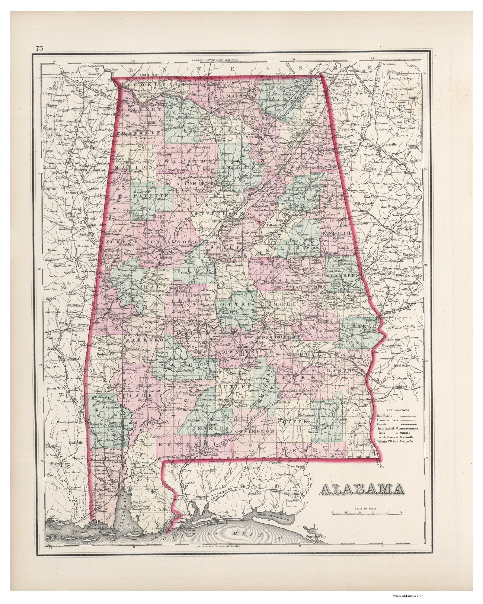 Alabama 1878 Old Map O.W. Gray State Map USA Atlas - Etsy