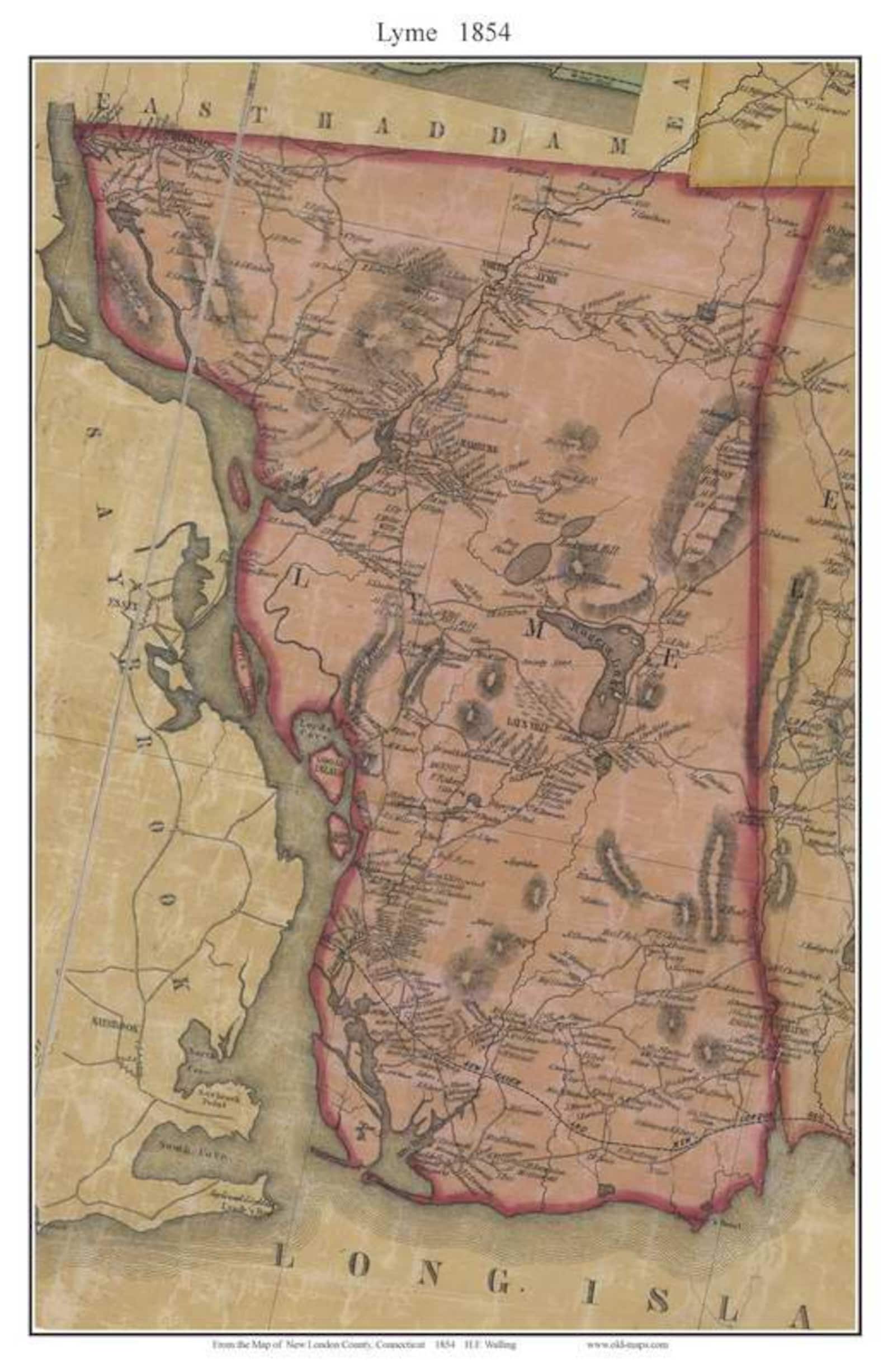 Lyme Connecticut 1854 Old Town Map With Homeowner Names - Etsy