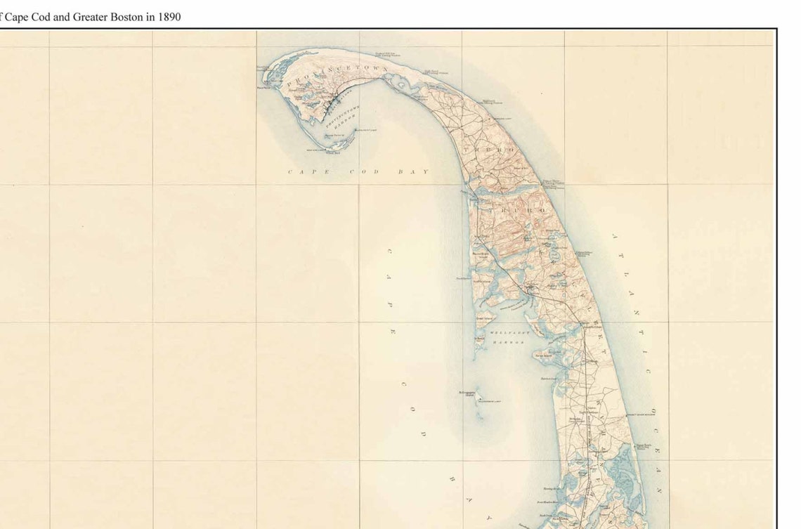 Cape Cod 1890 and Boston USGS Old Topographic Map WIDEST - Etsy