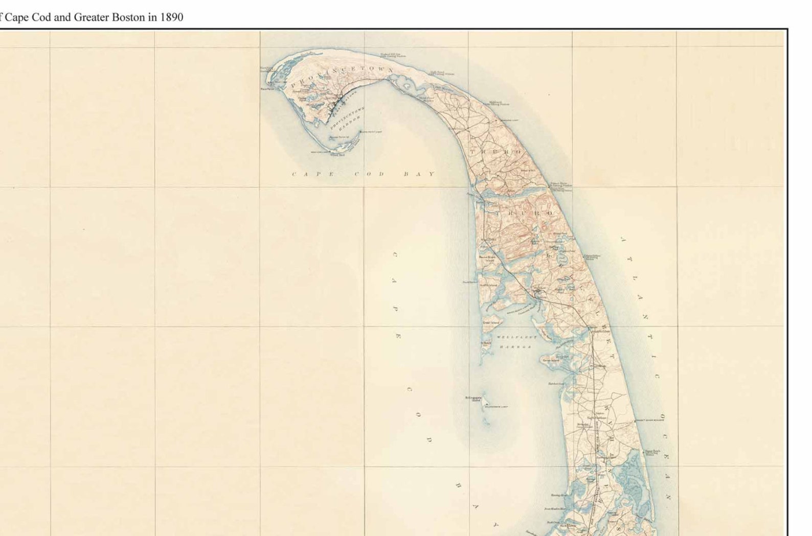 Cape Cod 1890 and Boston USGS Old Topographic Map WIDEST - Etsy