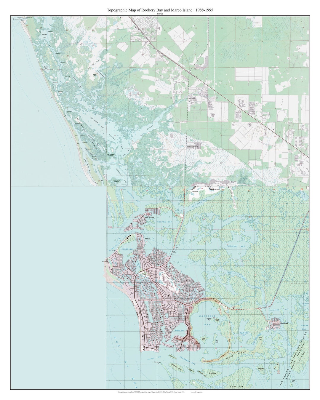 Rookery Bay and Marco Island, Florida 1988 Old Topo Map - A Composite ...