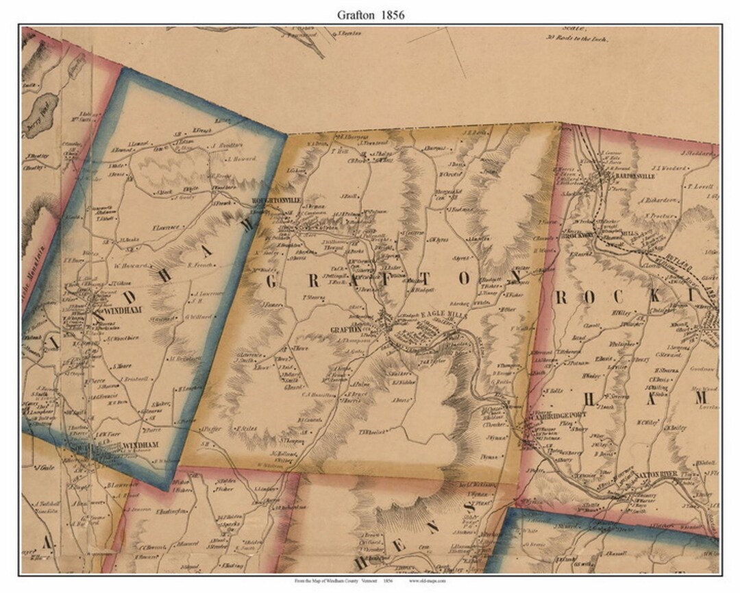 Vermont Insane Asylum 1856 Old Town Map With Homeowner Names Vermont ...