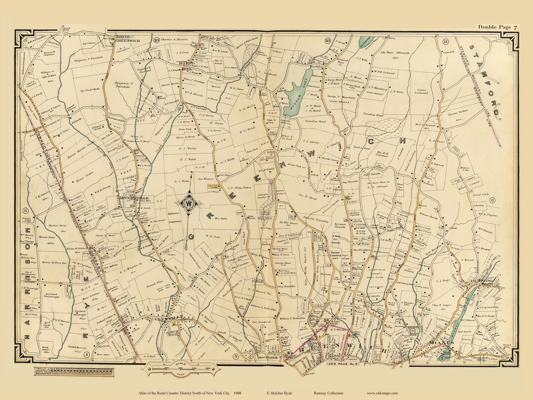 Greenwich CT (part Of) 1908 - Old Map Homeowner Names Reprint - Metro ...
