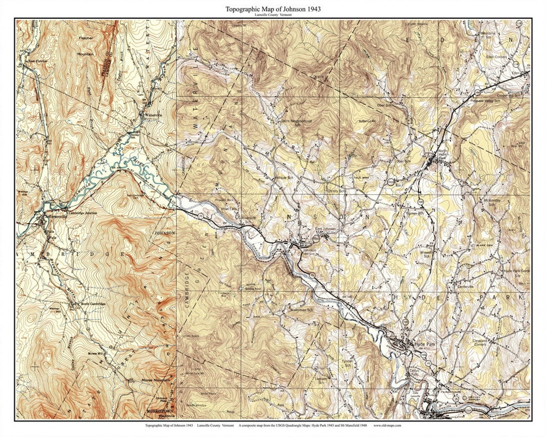 Johnson 1943 - Old USGS Town Map Custom Composite Reprint Vermont ...
