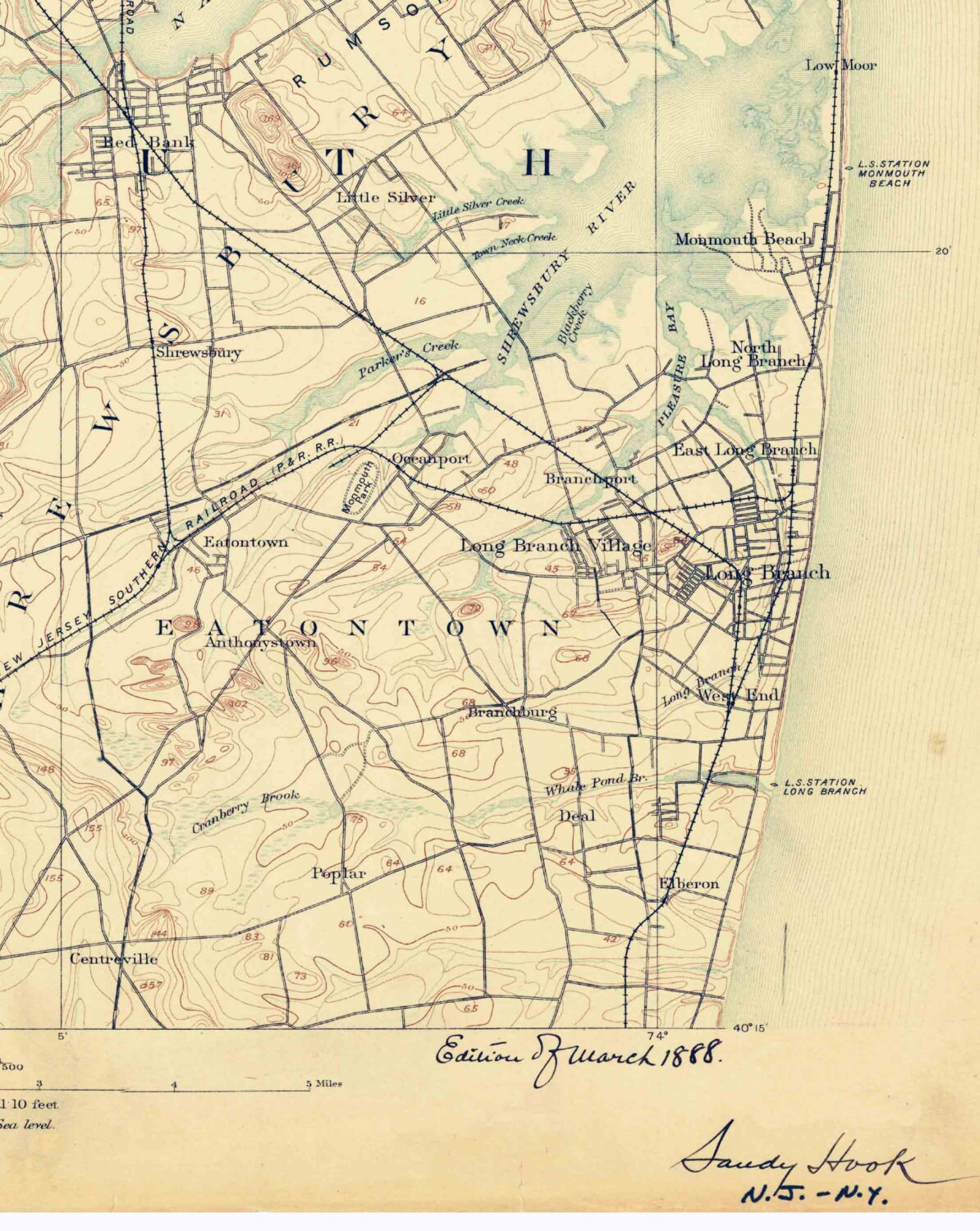 Sandy Hook 1888 Old Topo Map Edited Reprint of the Original | Etsy
