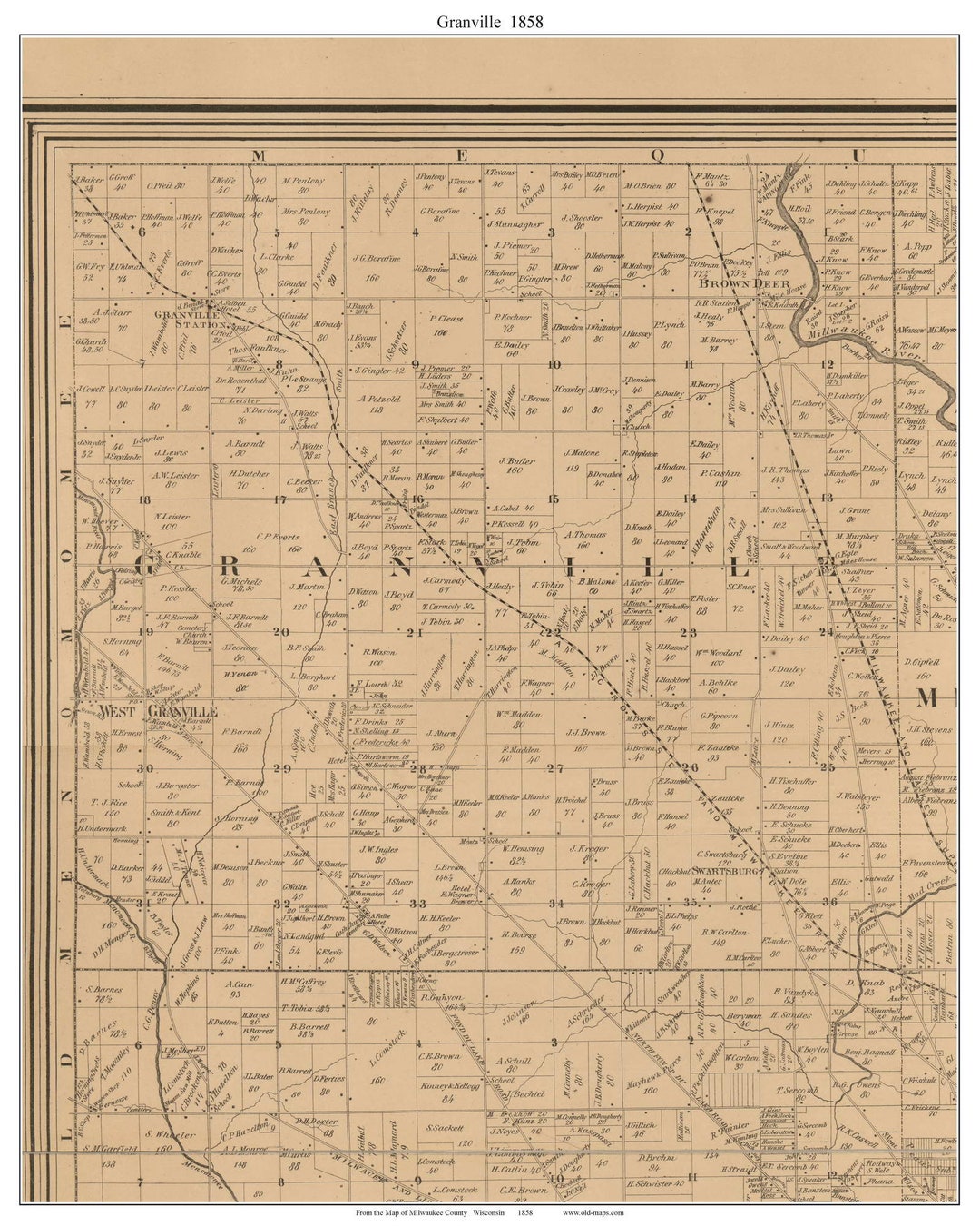 Granville 1858 - Old Town Map With Homeowner Names - Brown Deer ...