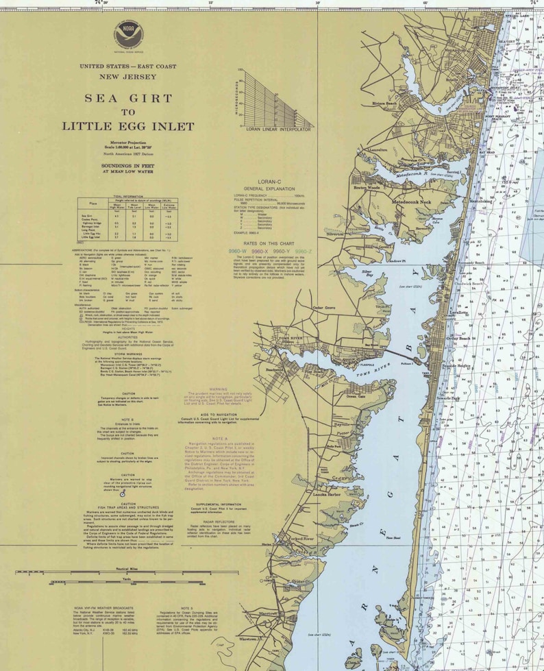Sea Girt Light to Little Egg Inlet - 1983 Nautical Map Reprint - New ...